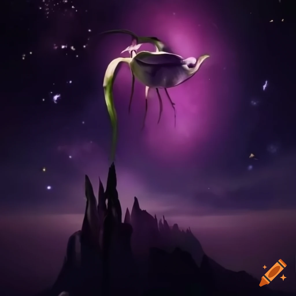 Alien envioronment with Ghost orchid flowers as main theme, but with an alien landscape in an ...