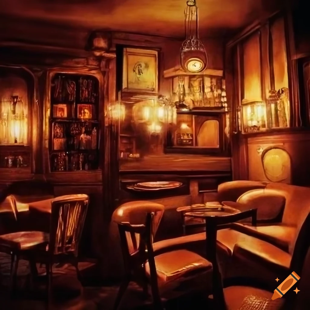 Interior of a 1930s bar, prohibition atmosphere, in the middle of the night