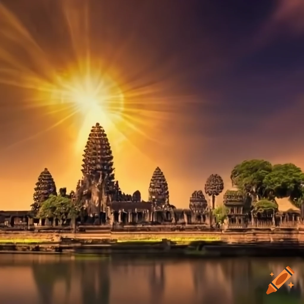 Angkor wat, photorealistic, sun rays, heat wave, golden hour, national ...