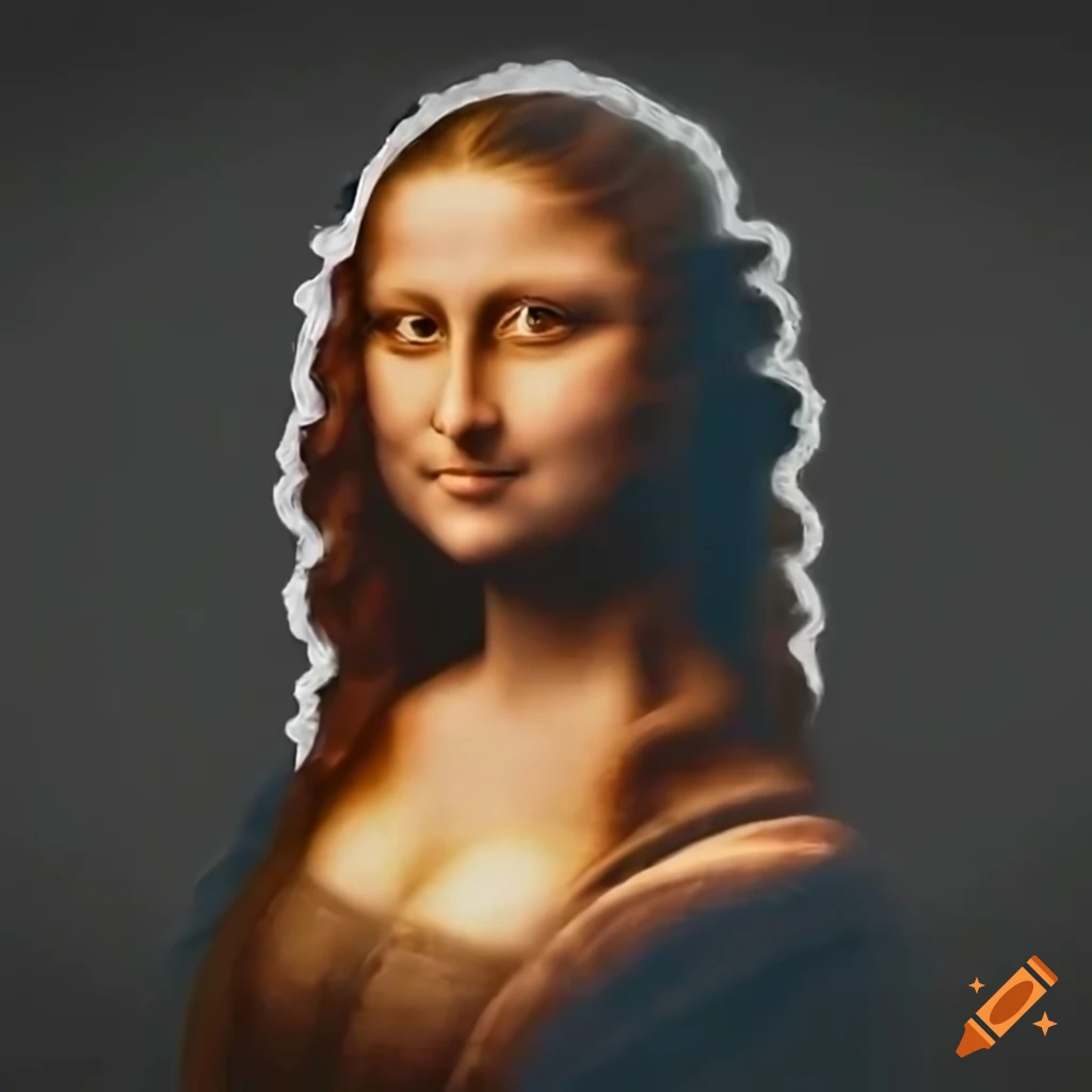 A realistic digital creation of mona lisa with a joyful expression