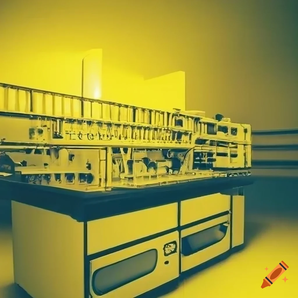 Vintage 80's large laboratory with yellow atmosphere