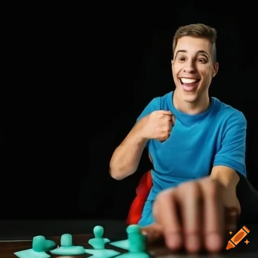 Happy guy enjoying life with board games and creativity on Craiyon