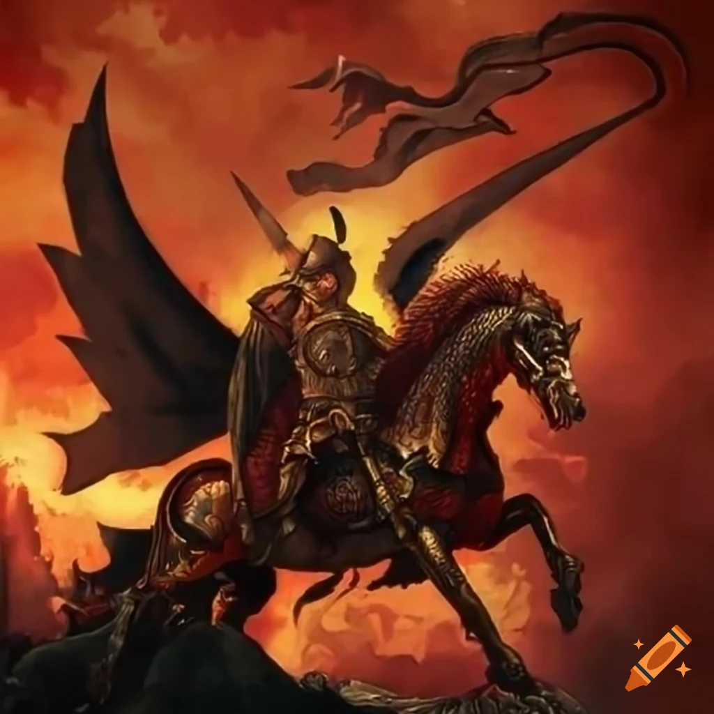 Saint george triumphant stepping on the dragon he just defeated