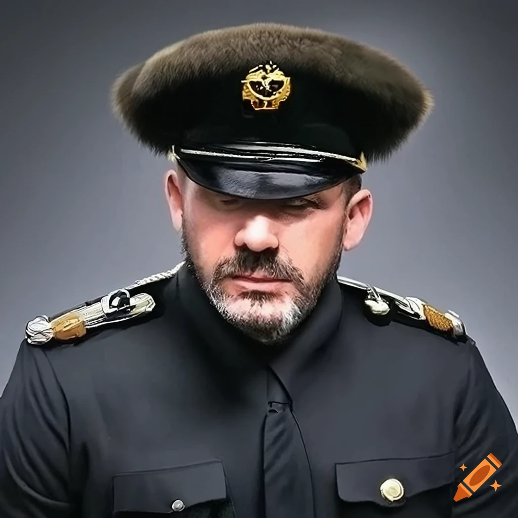 Fur fine details peaked uniform pilot collar security officer man ...