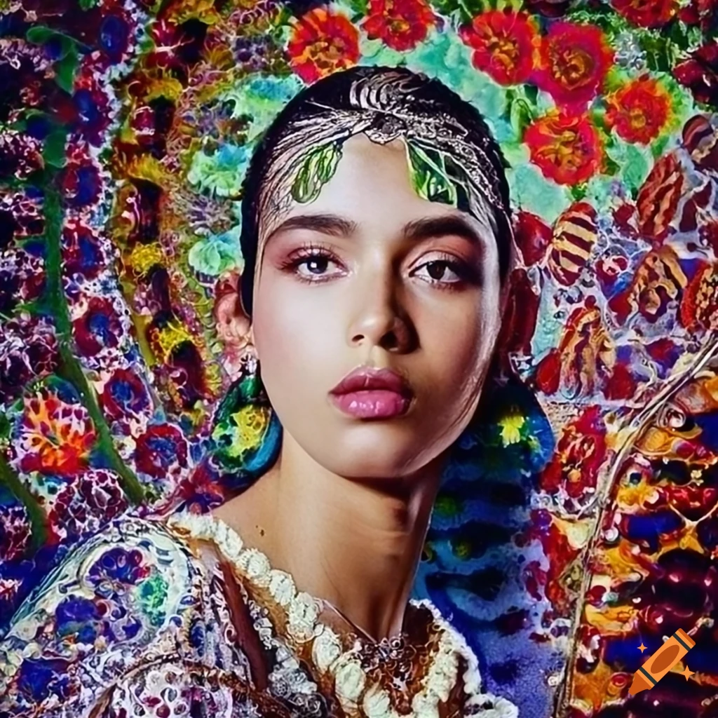Intricate portrait of exotic, high fashion, young female, extravagant ...