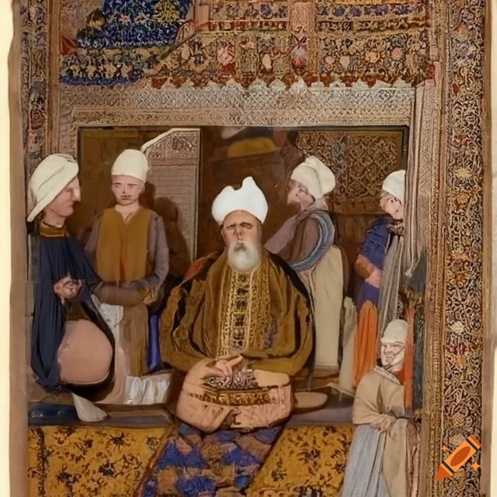 /imagine prompt: color photo of a Muslim merchant , white man, with a ...