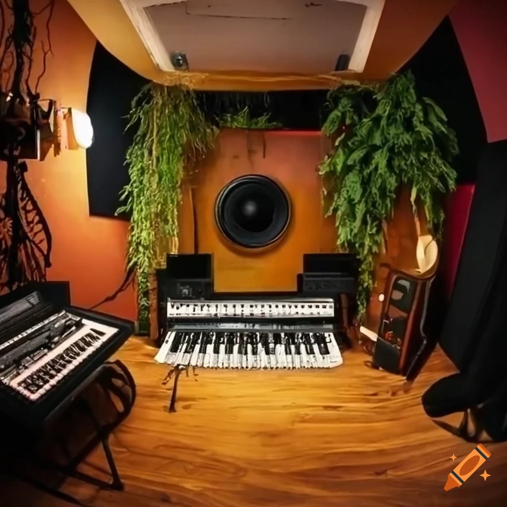 Studio for recording roots reggae music, decorated with plants on the ...