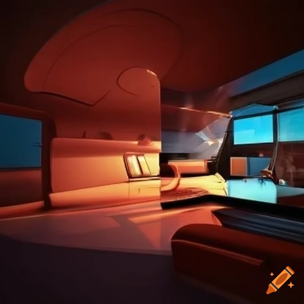 A modern spaceship home interior design on Craiyon