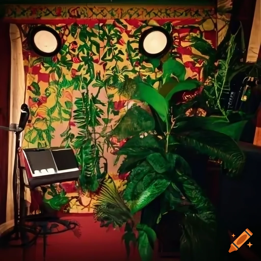 Studio for recording roots reggae music, decorated with plants on the ...