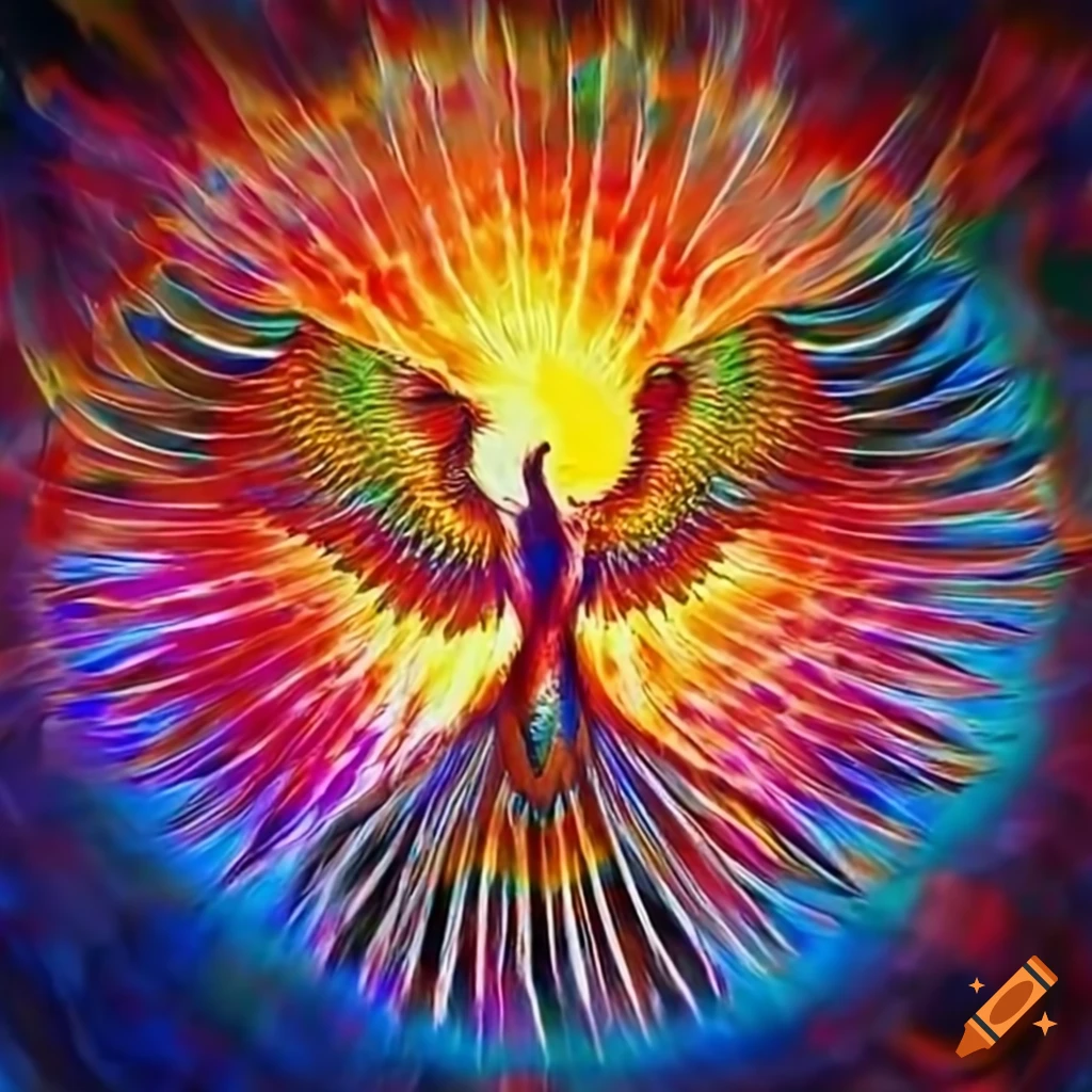 Powerful phoenix rising from the sun in beautiful vivid colors