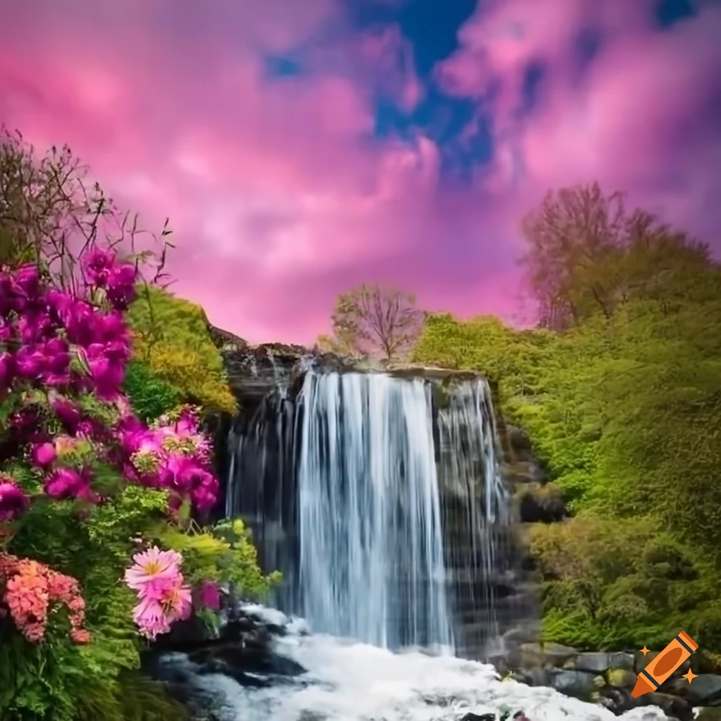 Waterfalls With Flowers