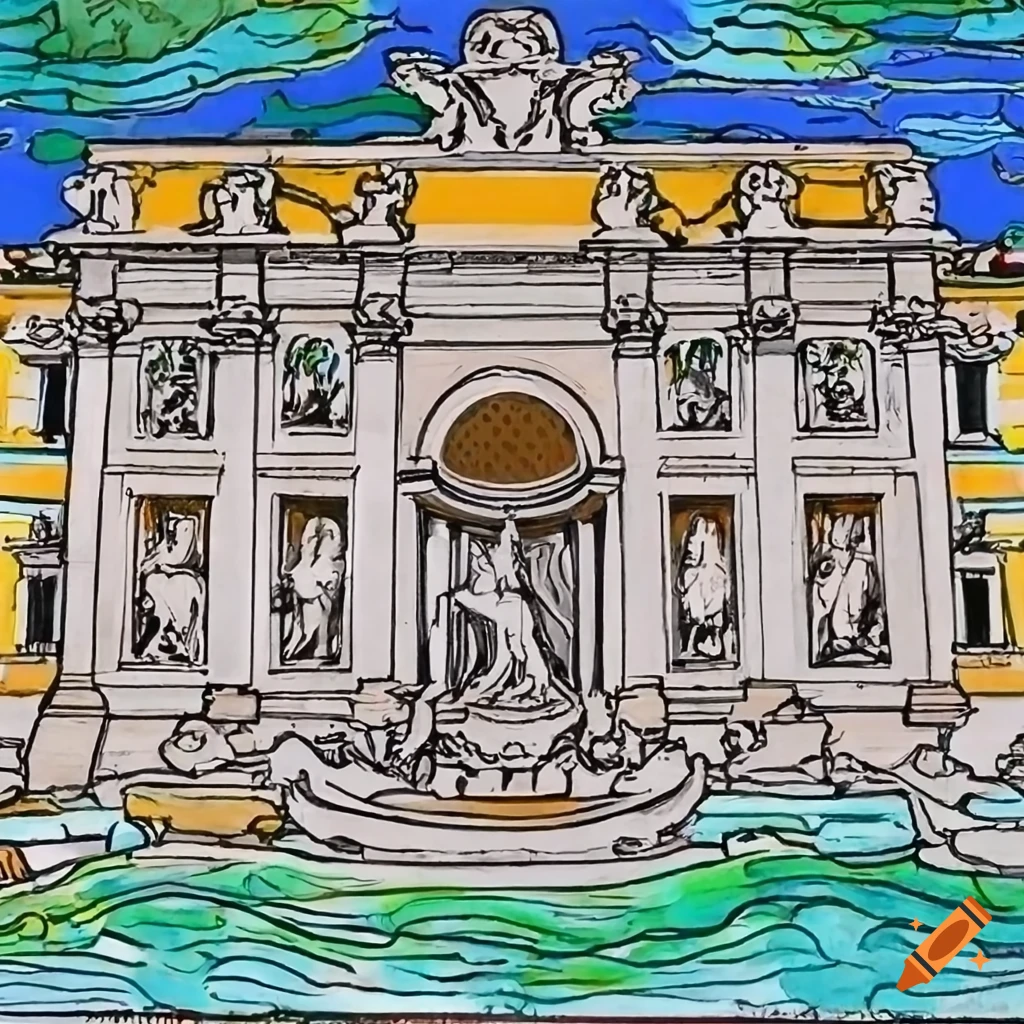 "Create a delightful coloring page featuring the enchanting Trevi ...
