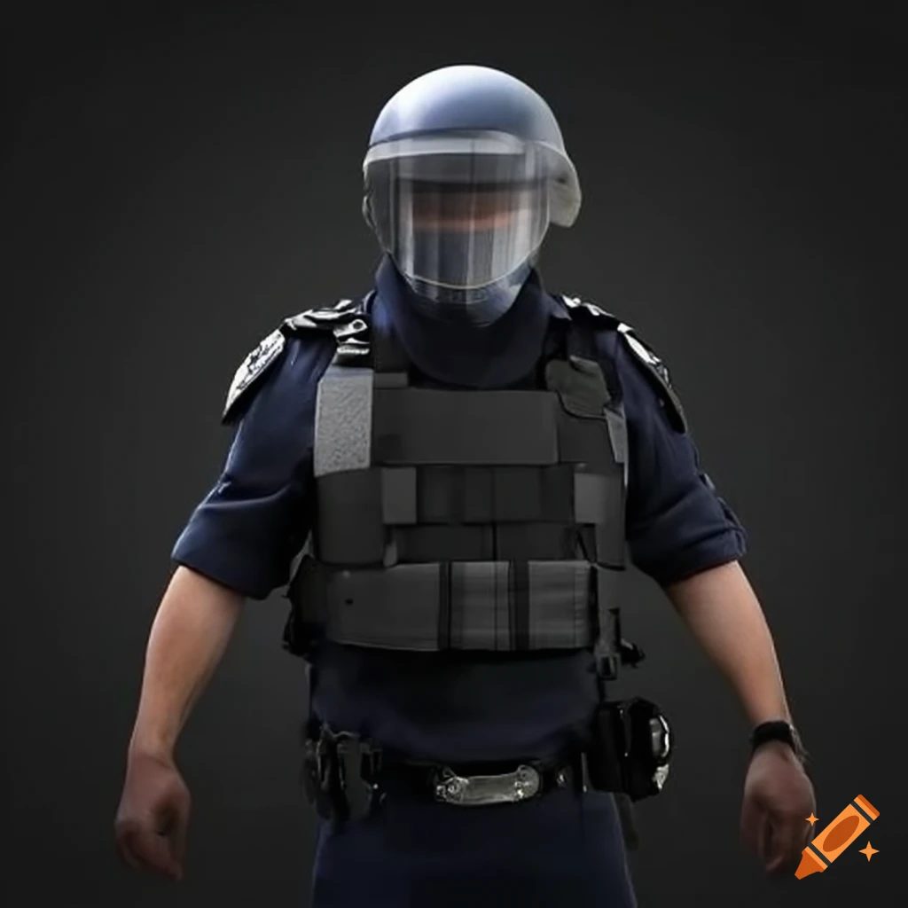 Male police officer wearing riot gear