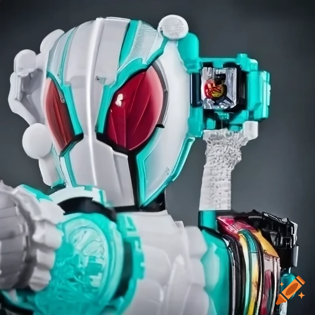 White and teal bear kamen rider dx henshin belt driver on Craiyon
