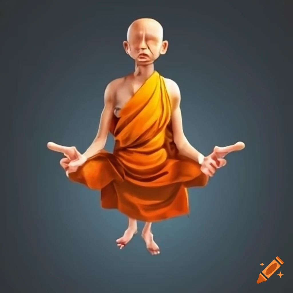 A high quality flying monk with his legs crossed, wearing orange and ...