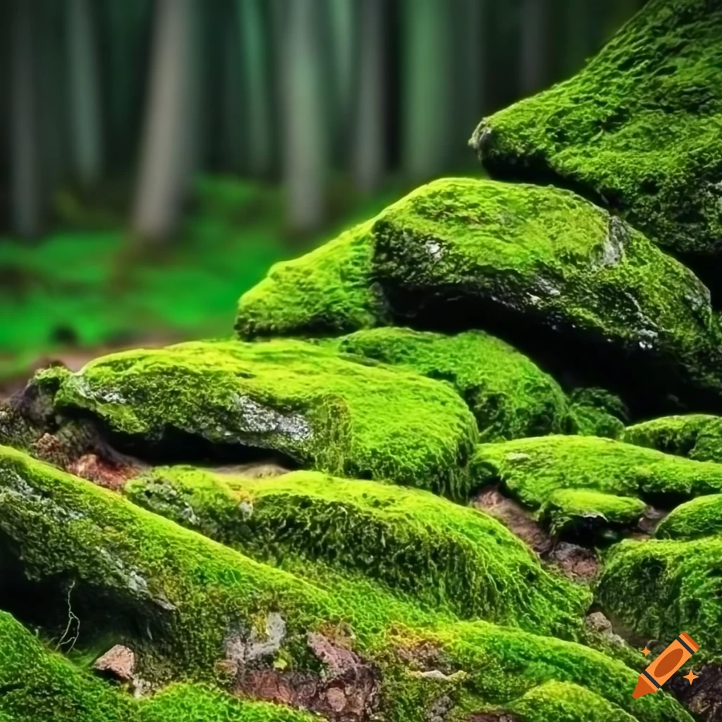 Rocky terrain covered by green moss