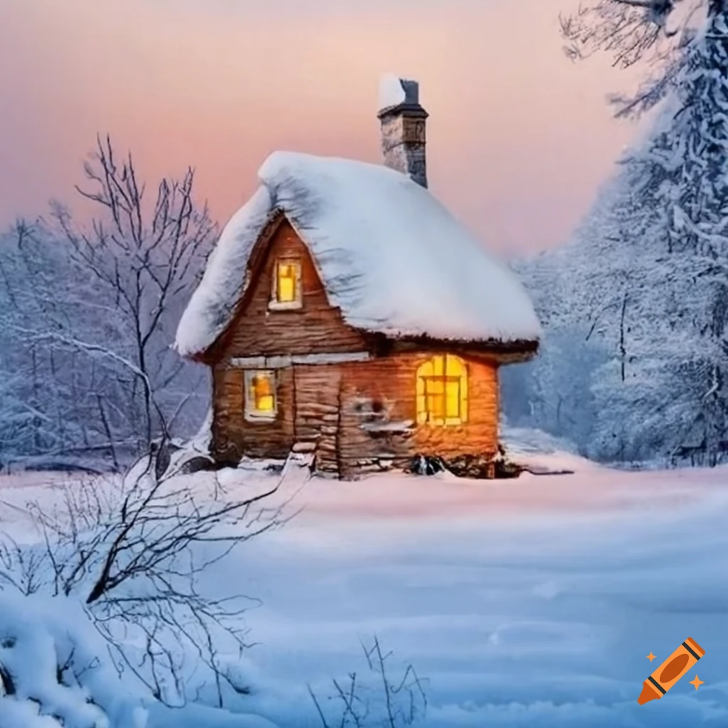 Cottage in snow on Craiyon