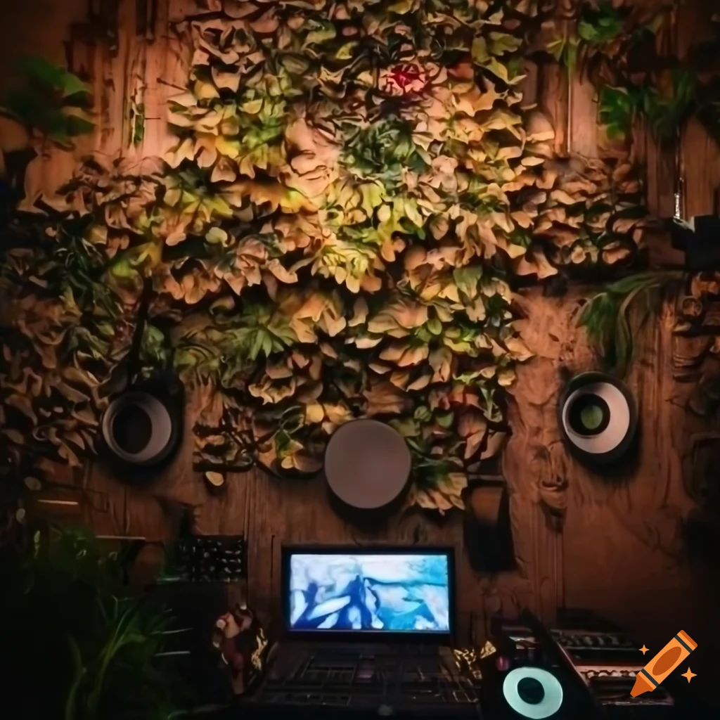 Studio for recording roots reggae music, decorated with plants on the ...