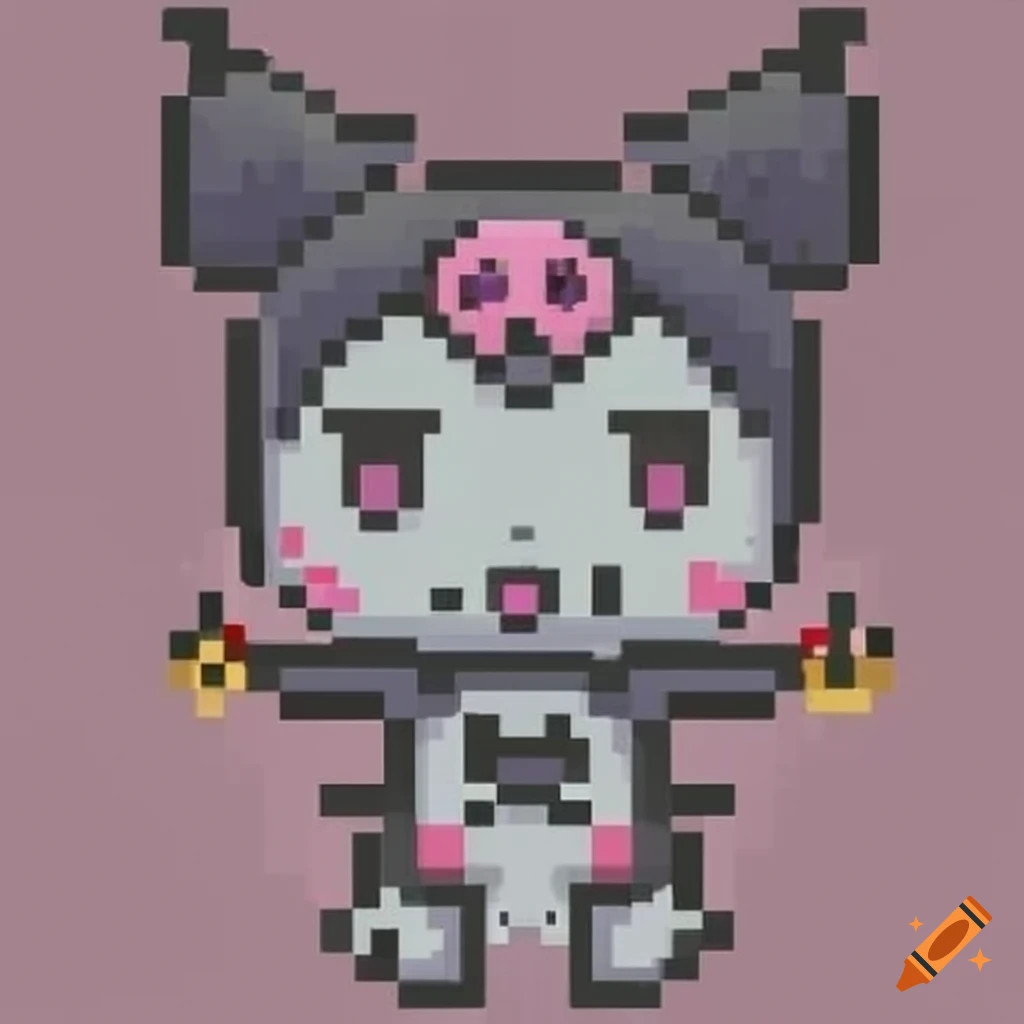 Pixel art of kuromi and melody from sanrio on Craiyon