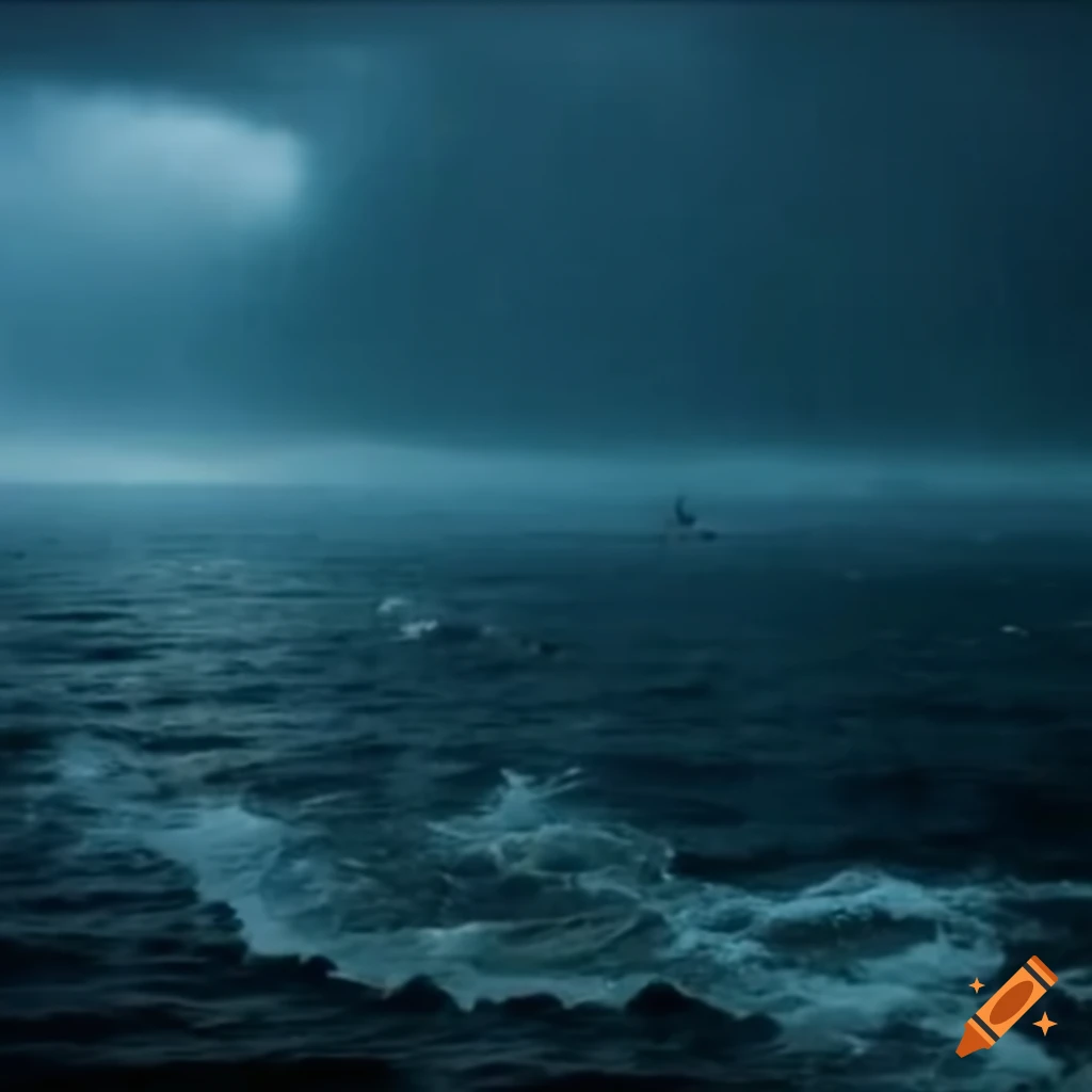 Uma poderosa cena retrata um mar revolto, suas ondas violentas ...