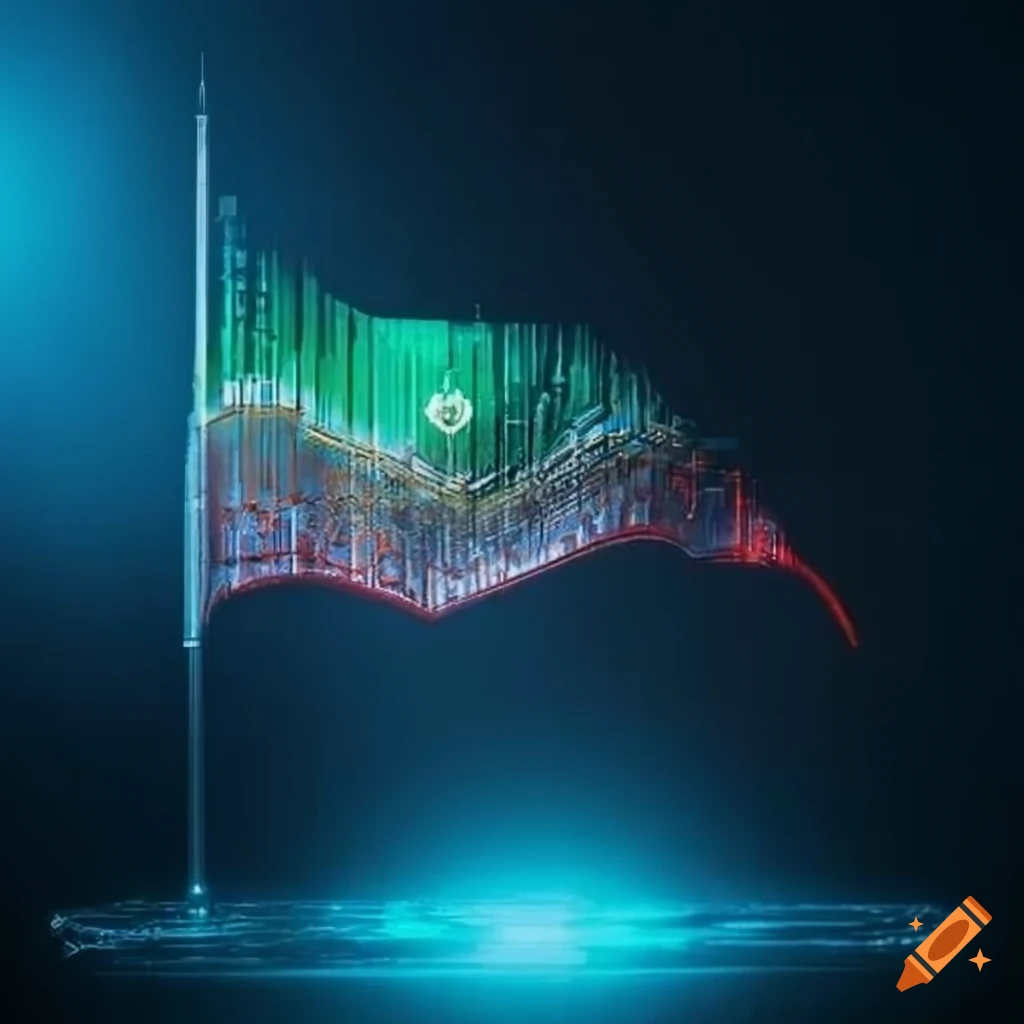 Flag of a futuristic persian state with cyberpunk elements on Craiyon