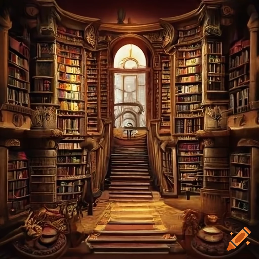 Sprawling fantasy library on Craiyon