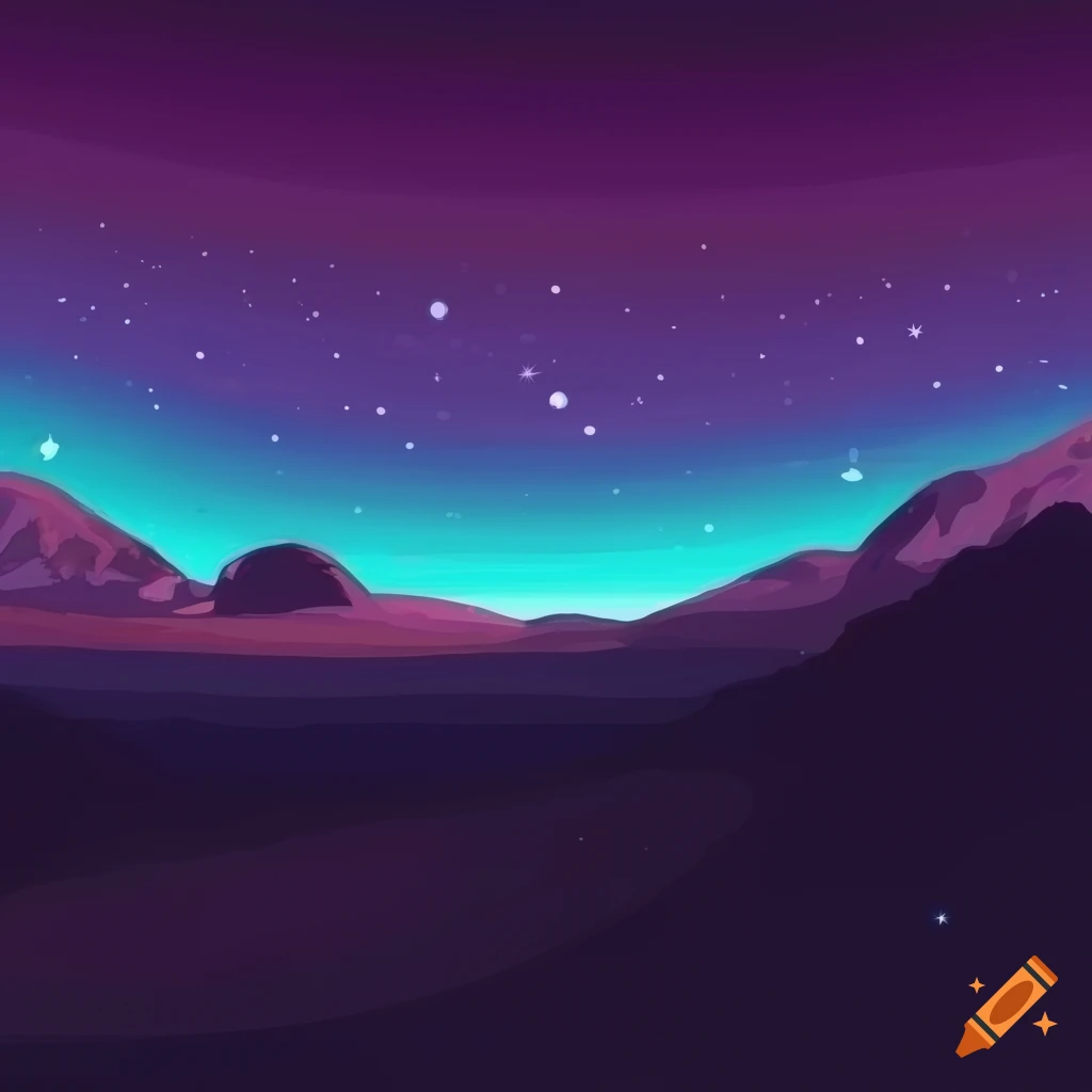 Highly detailed vector drawing of mars landscape during dusk with stars ...