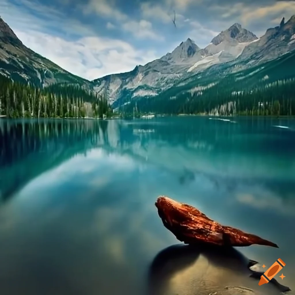 Remote rocky mountain lake on Craiyon
