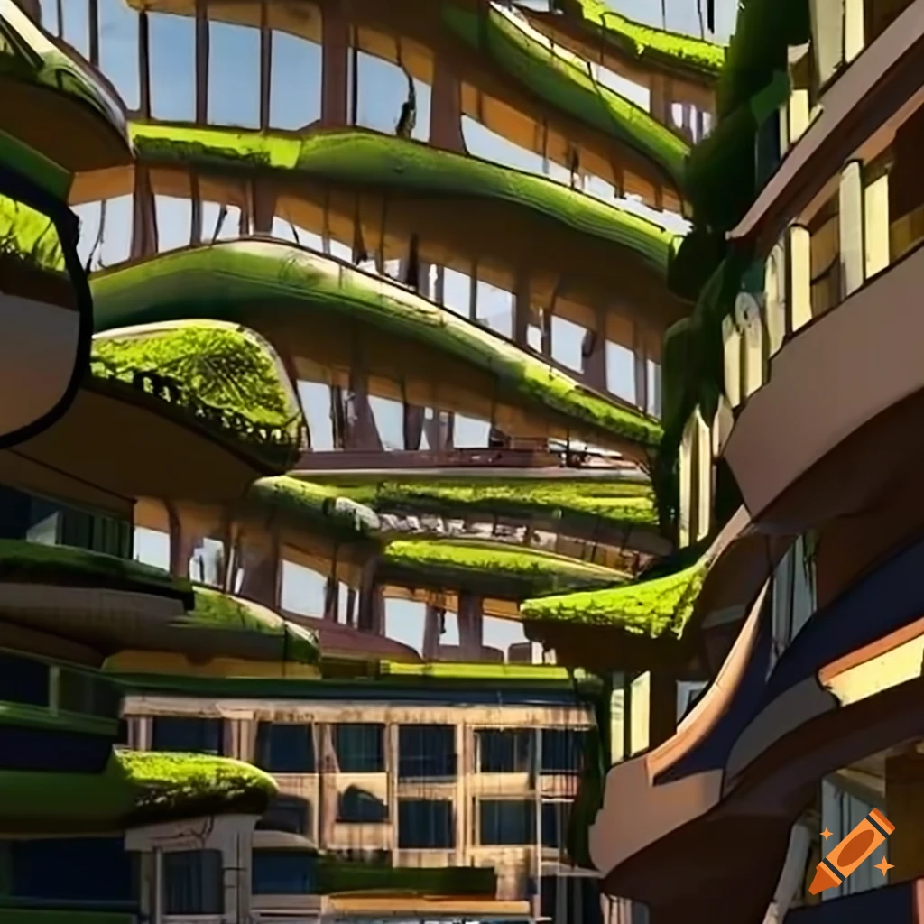 Imagine a vibrant cityscape that exemplifies a symbiotic relationship ...