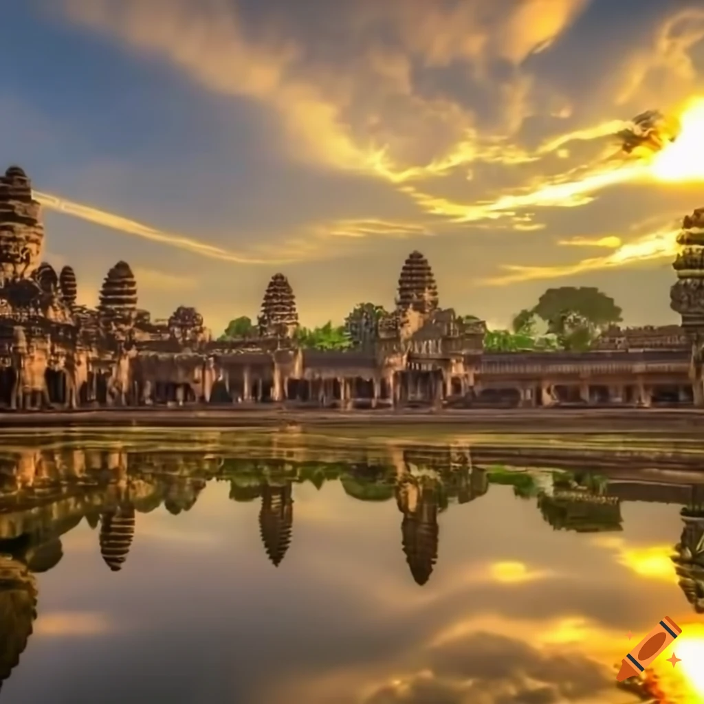 Angkor wat, photorealistic, sun rays, heat wave, golden hour, national ...