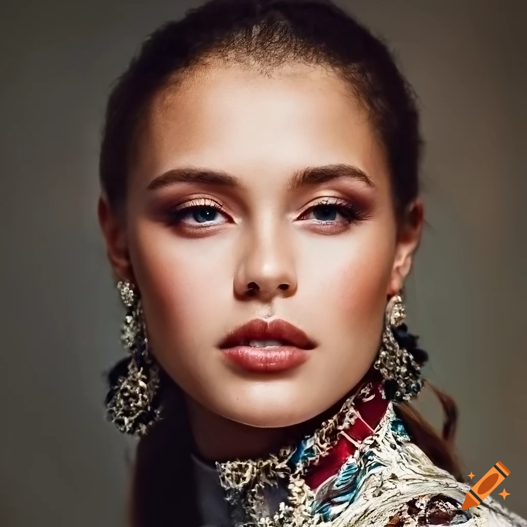 Intricate portrait of exotic, high fashion, young female, extravagant ...