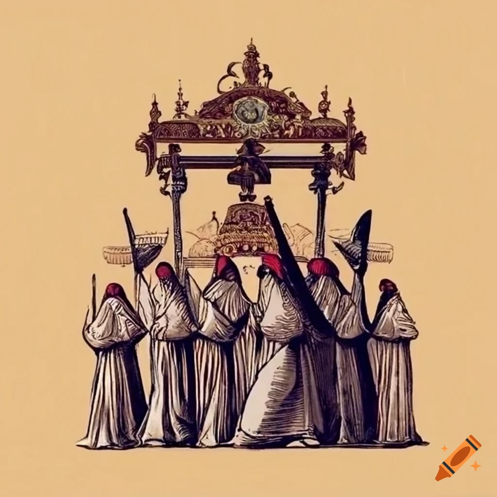 Semana santa procession with palanquin, engraving style on Craiyon