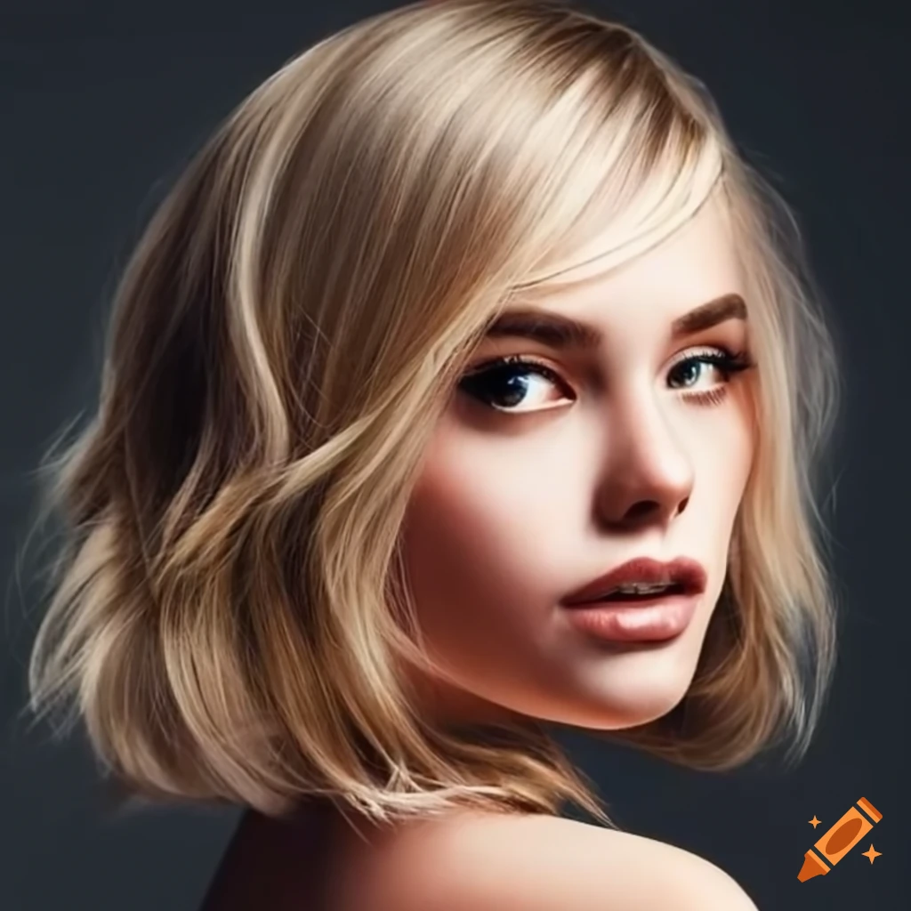 Beautiful young woman shoulder-length blonde hair on Craiyon