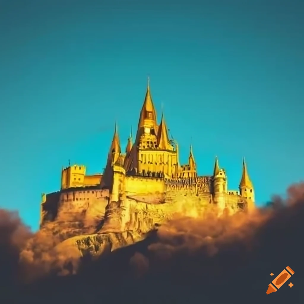 Golden castle in a beautiful sky on Craiyon