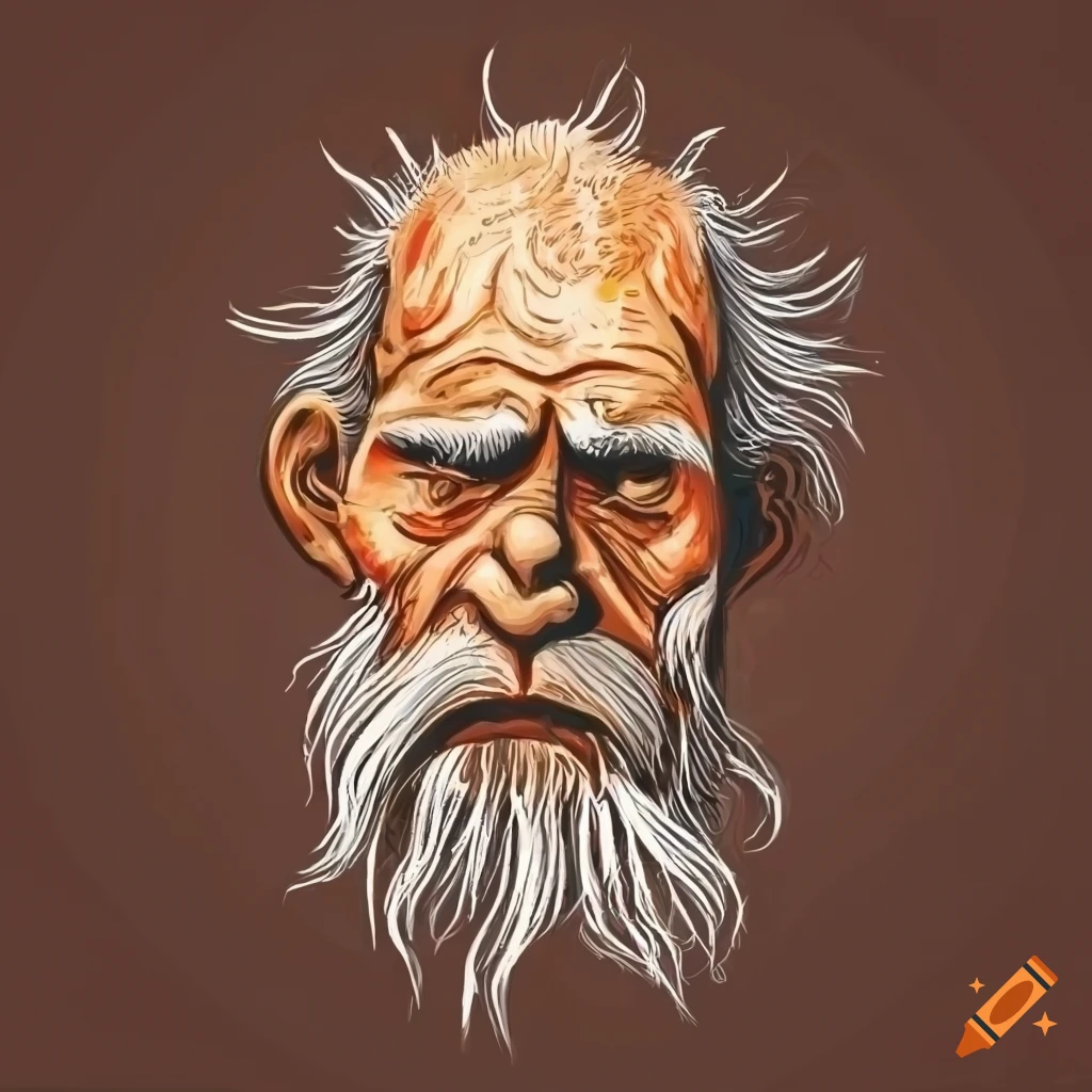 Hand-drawn tree with an old man's face etched on it on Craiyon