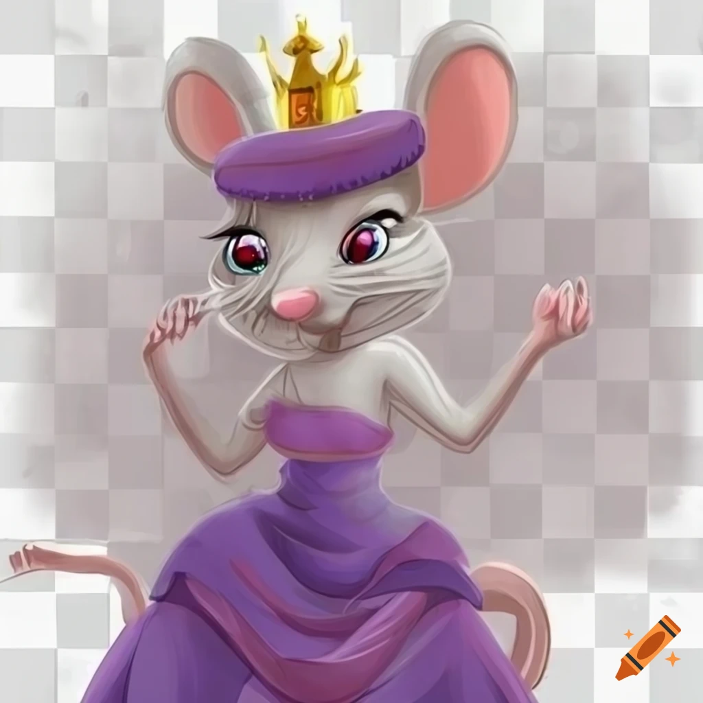 Anthropomorphic cartoon white rat princess with a crown