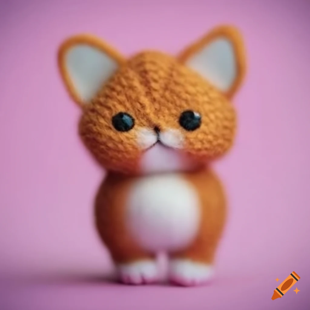 Tiny cute 3D felt fiber toy cat, made from felt fibers, a 3D render ...