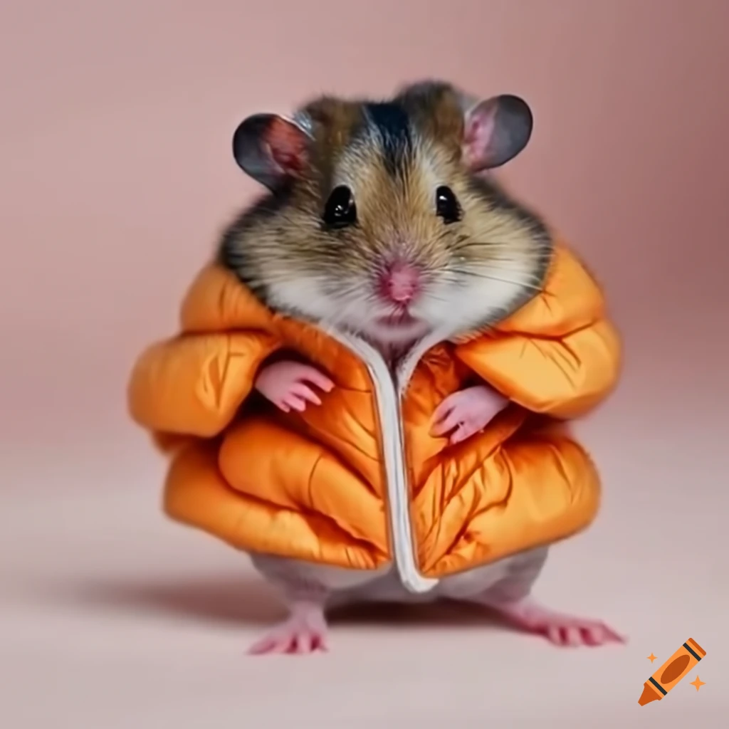 A hamster wearing a puffy coat on Craiyon
