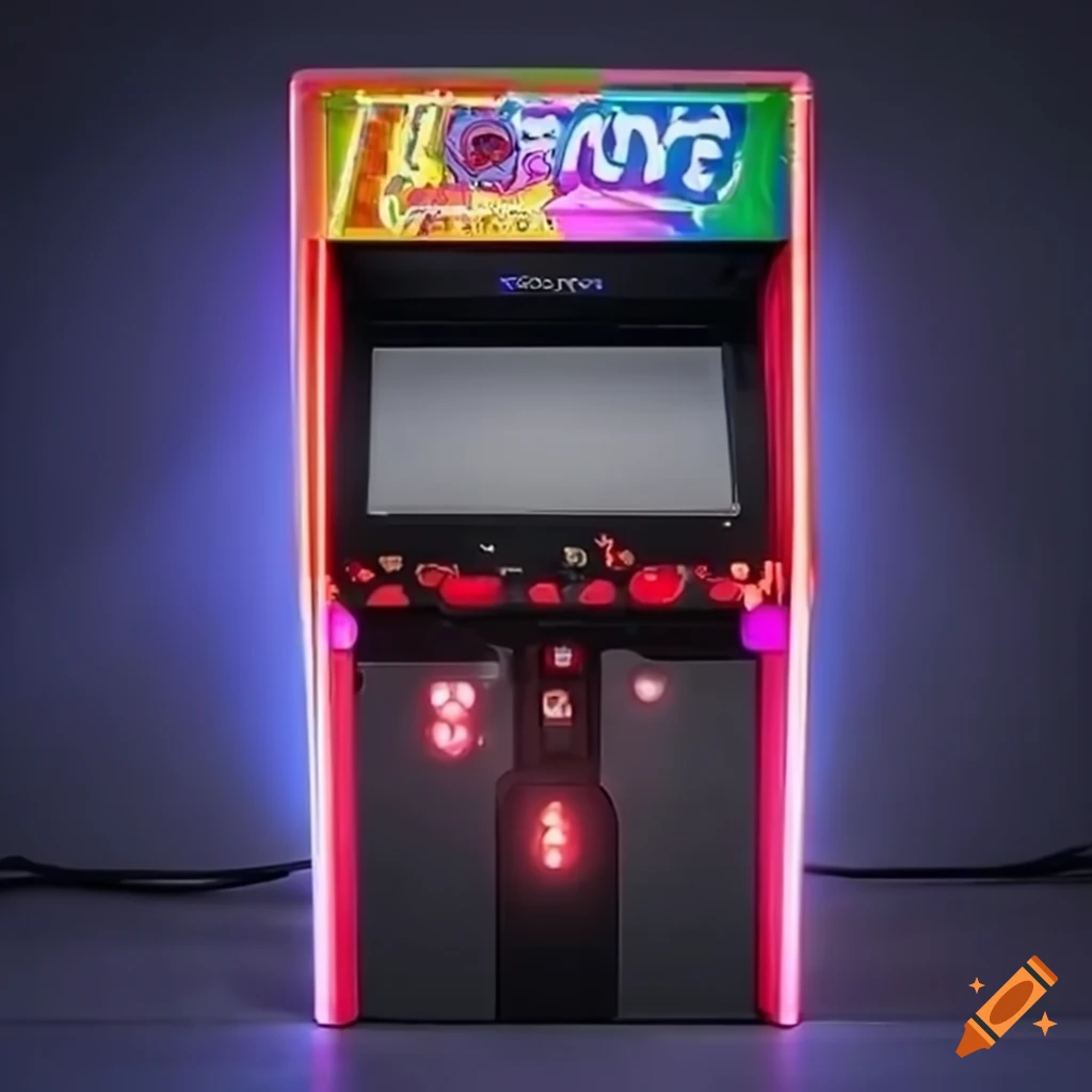 Retro arcade machine with dolby sourround boxes and neon lights