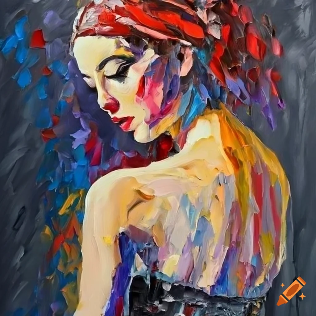 Portrait of a young female dancer, palette knife painting