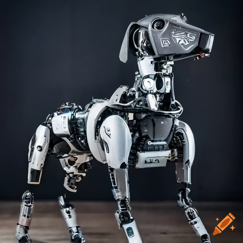 A robot cyborg dog, wire details, realistic photography, 8k