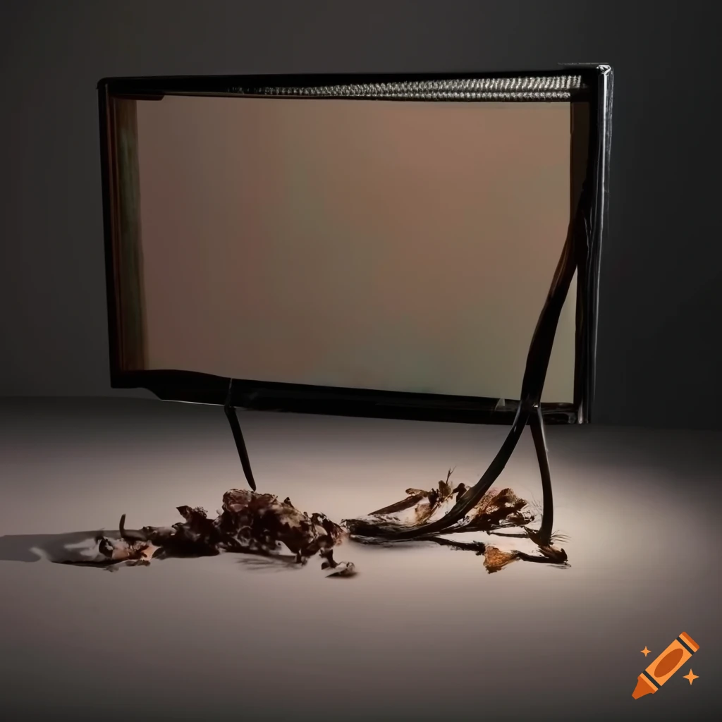 An old, slightly dusty and mouldy portable projector screen that is ...