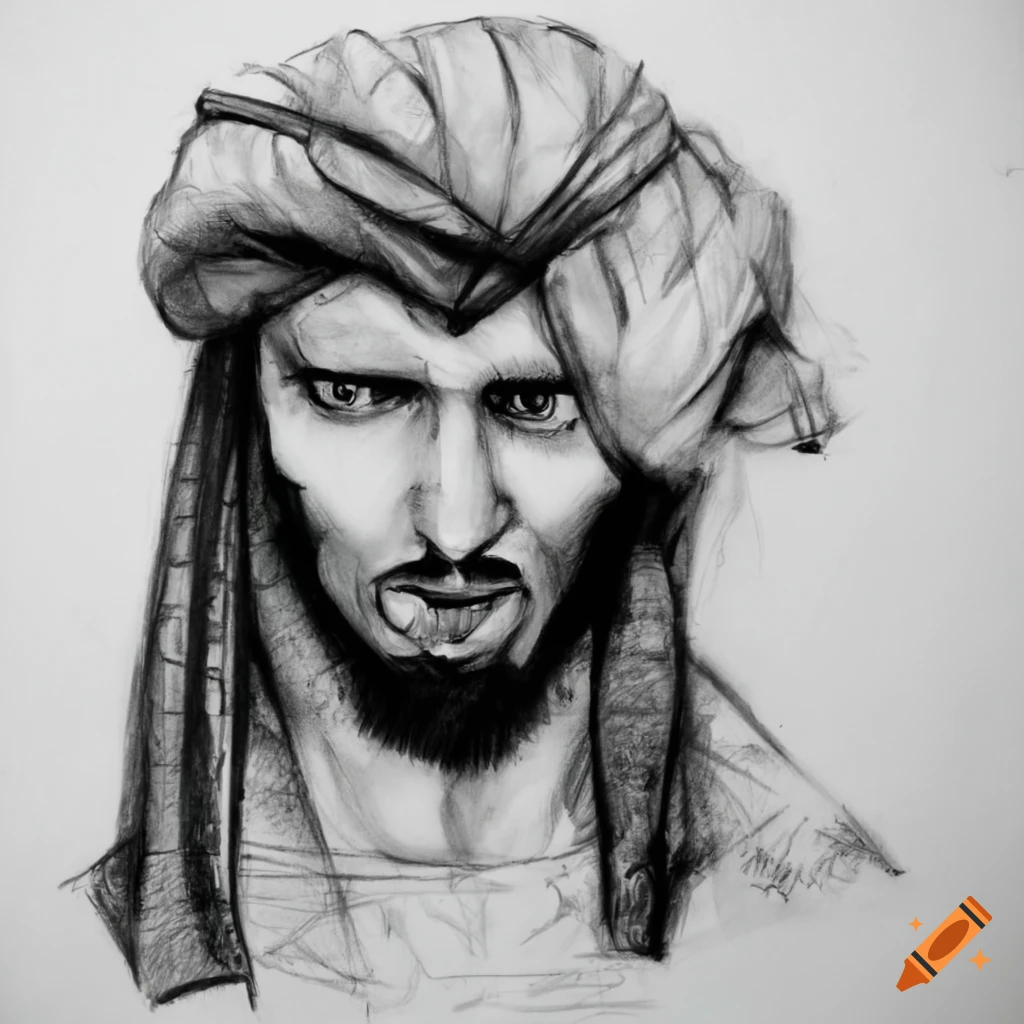 Pencil sketch of arabian person in style of simon bisley on Craiyon