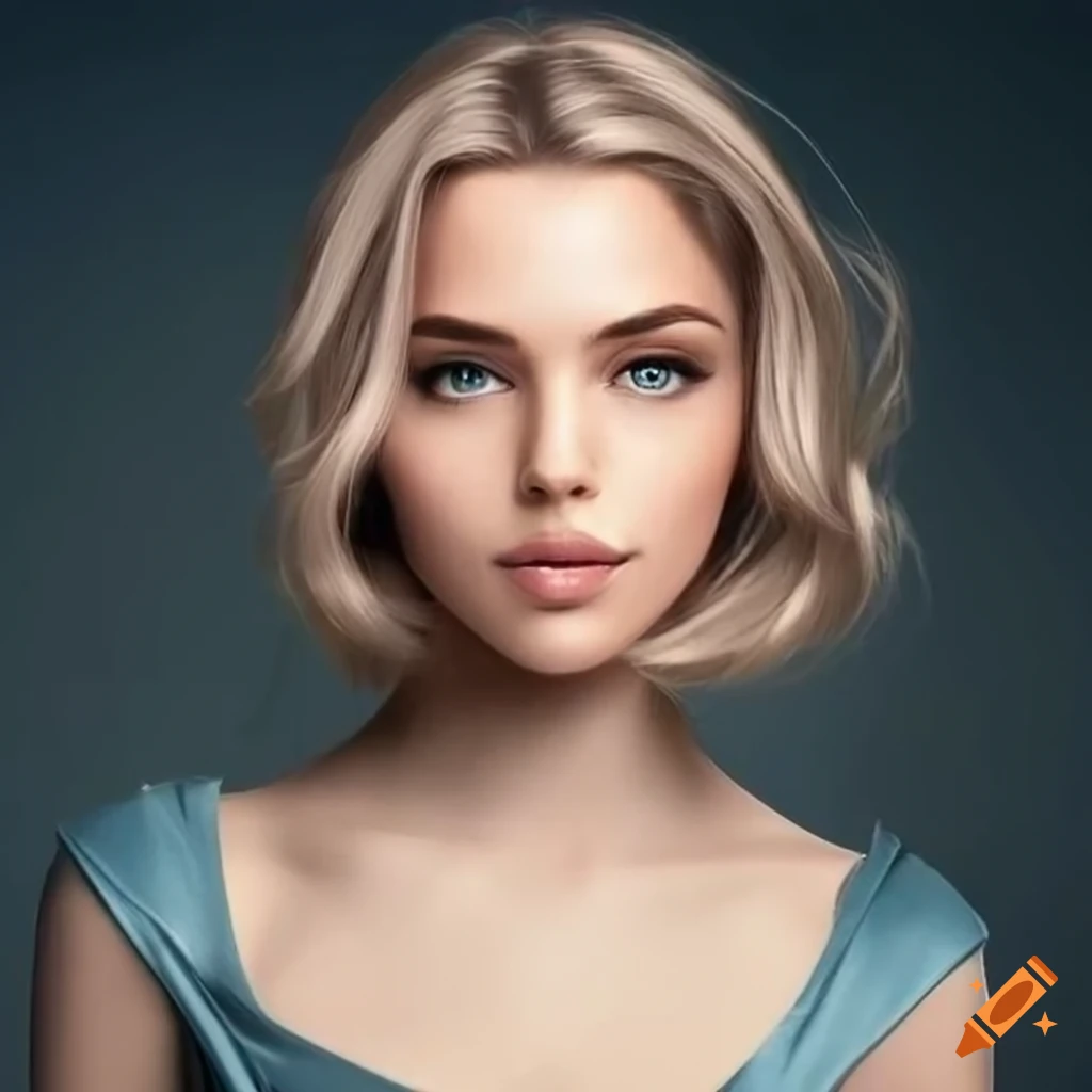 Beautiful young woman shoulder-length blonde hair on Craiyon