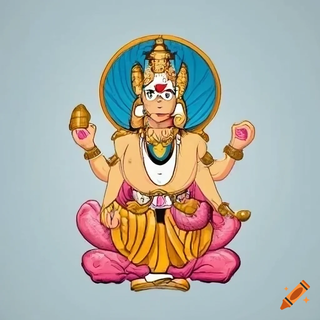 Japanese big eyed cartoon art style of Brahma the Creator on Craiyon