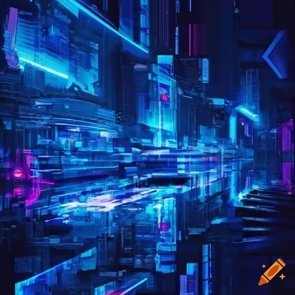 Cyberpunk abstract blue colors technology on Craiyon