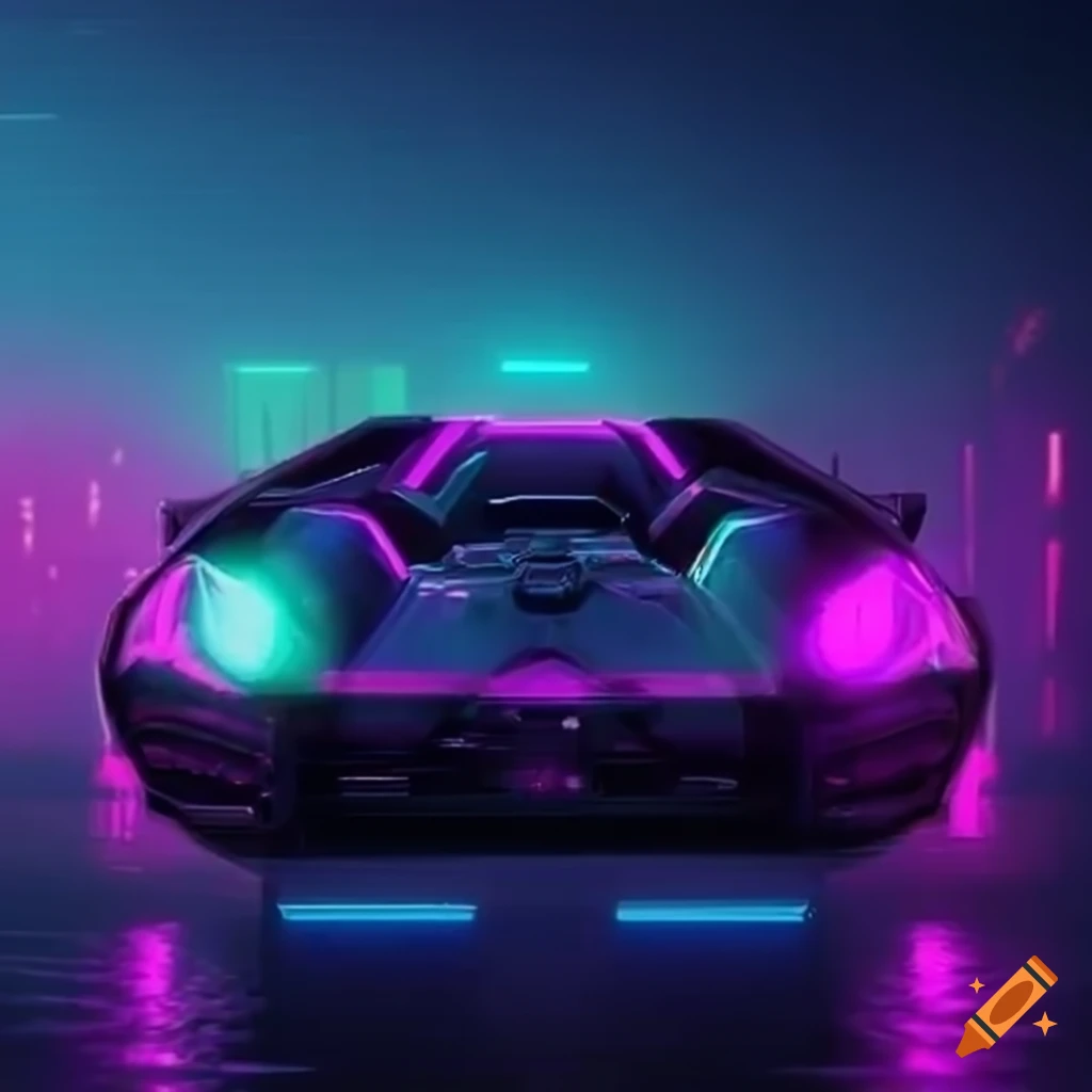 Synthwave cyberpunk futuristic car
