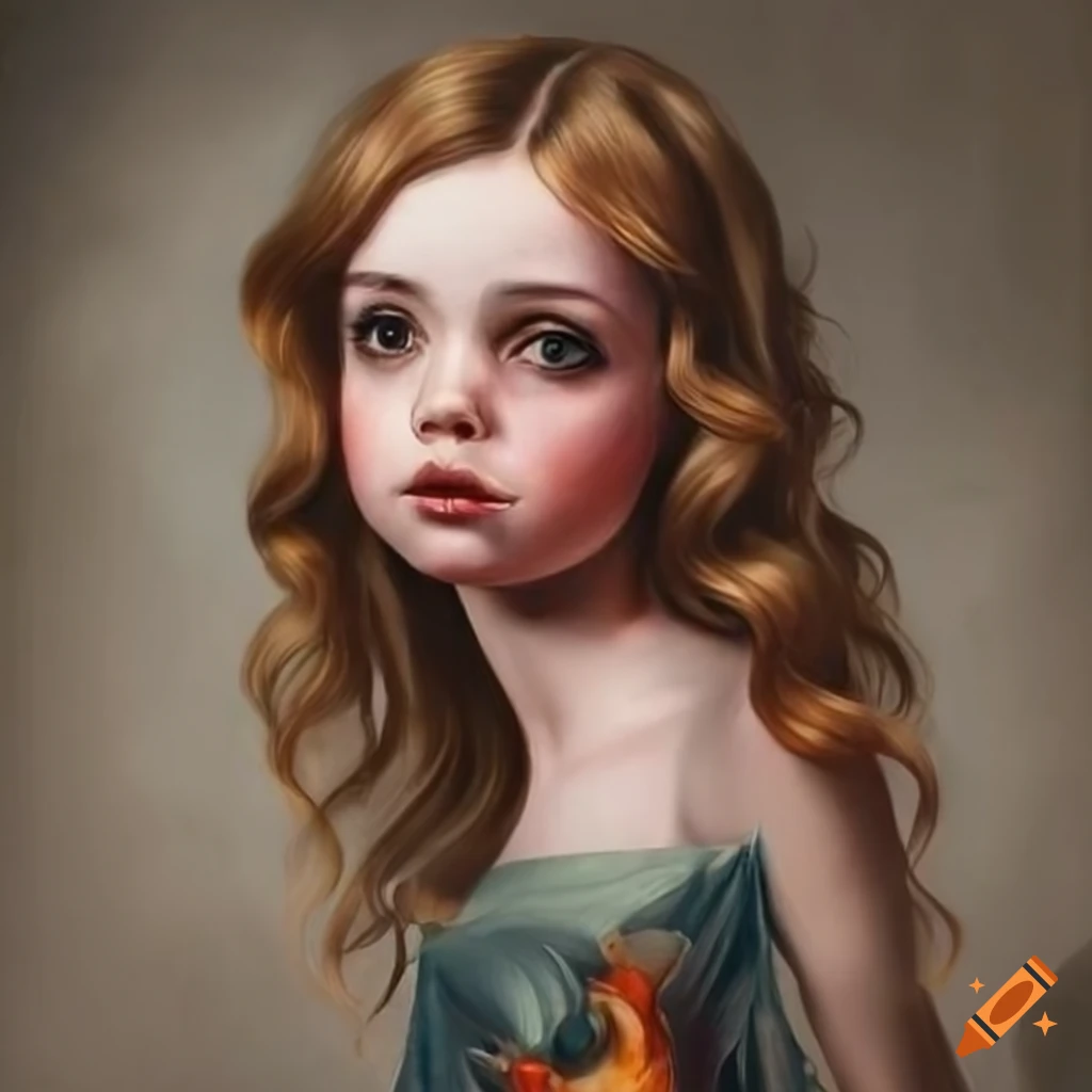 Woman wearing flowing dress, long wavy hair, with 10 goldfishes, in ...