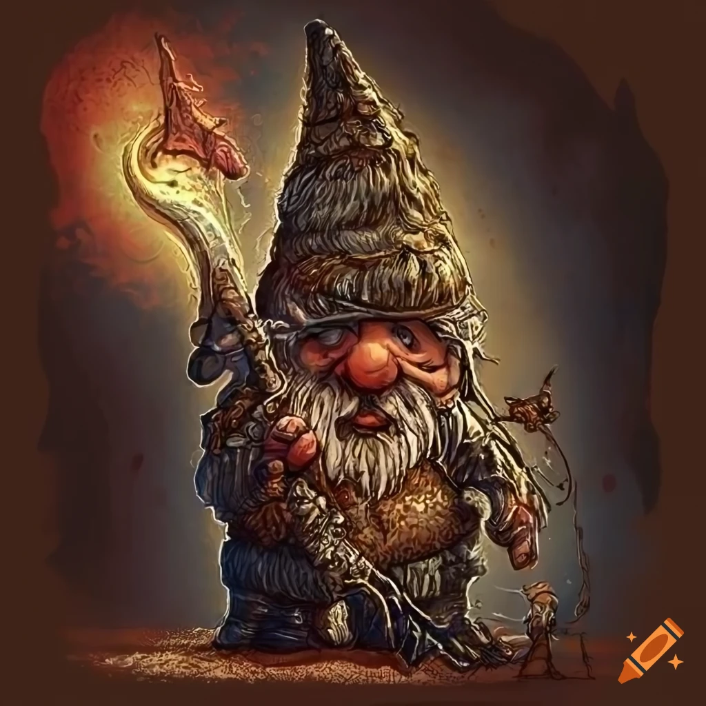 Gnome in the style of fantasy illustrator ian miller