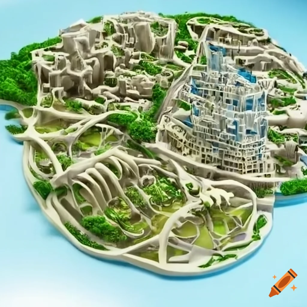 Conceptual urban model of a city that was built using biotechnology and ...